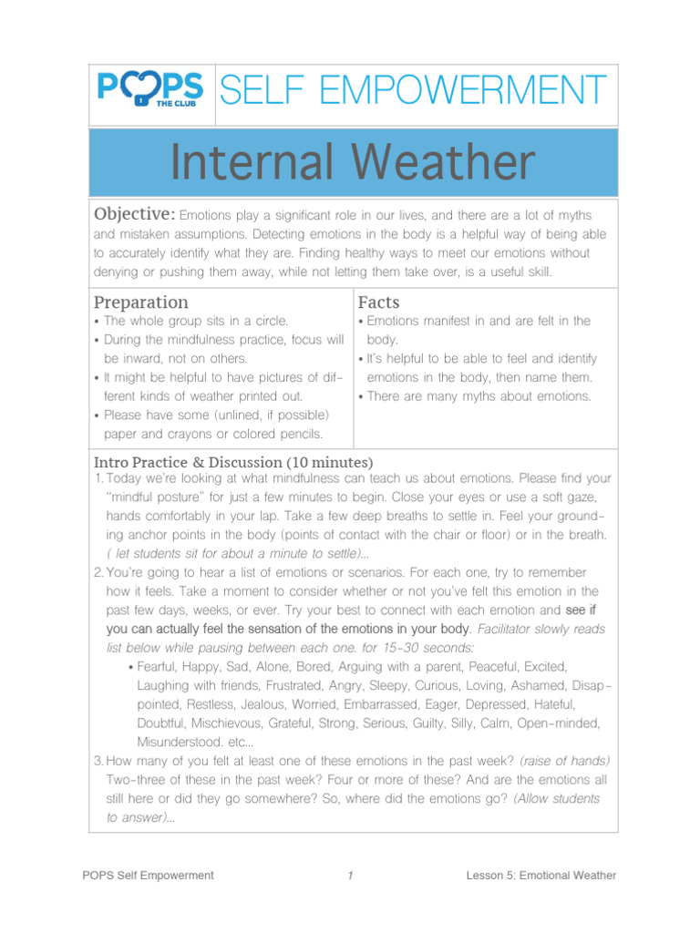 5 POPS Mindfulness Lesson Emotional Weather | PDF | Feeling | Emotions