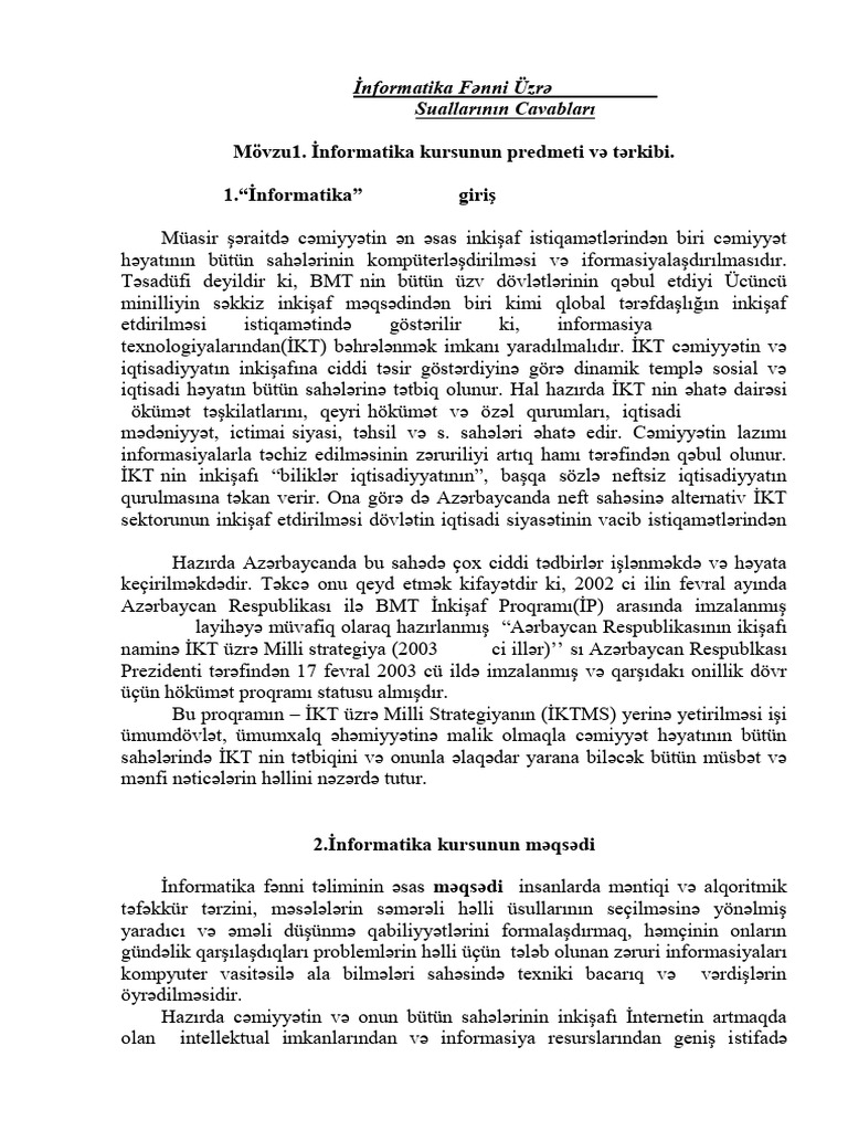 Informatika Cavab Cavablar | PDF
