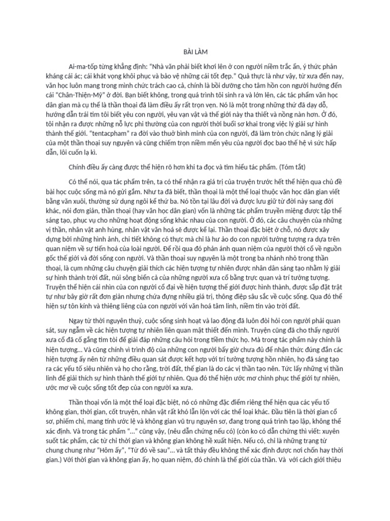 Phan Tich Tac Pham Than Thoai Ngu Van 10 | PDF