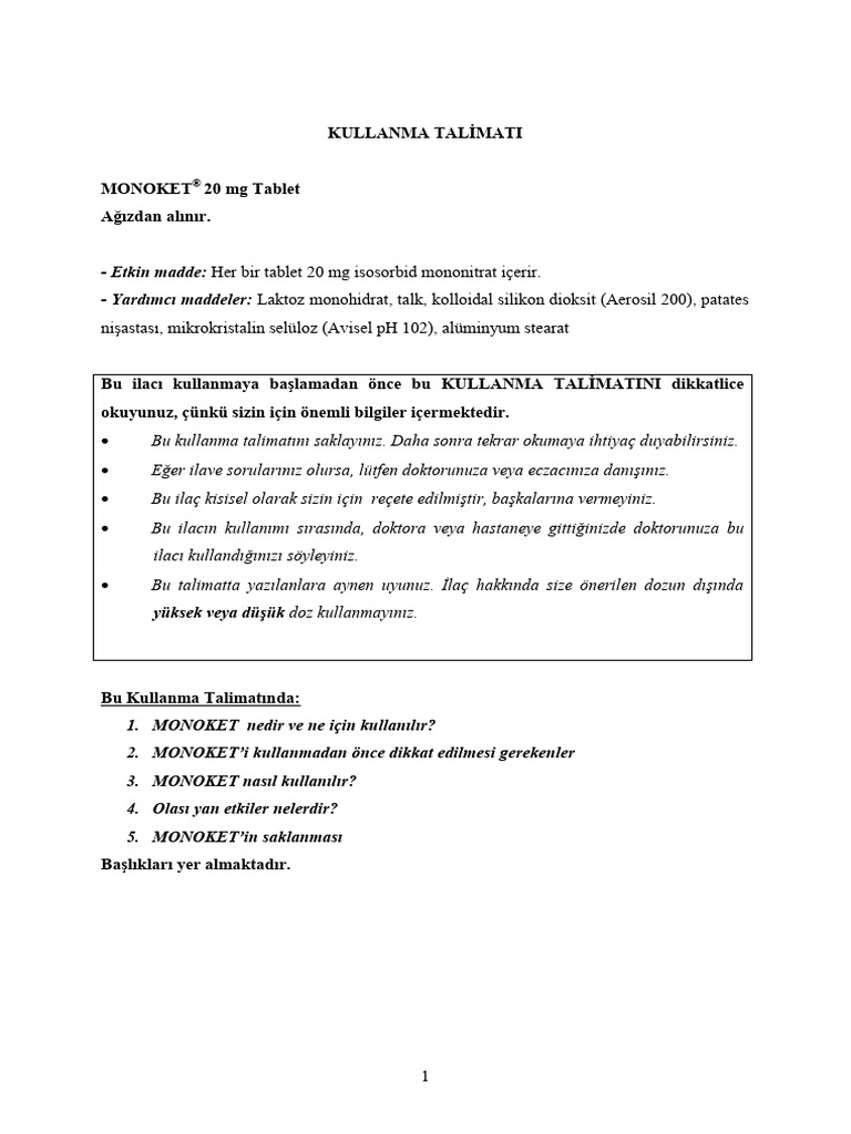 Monoket 20 MG Tablet A29b KT | PDF