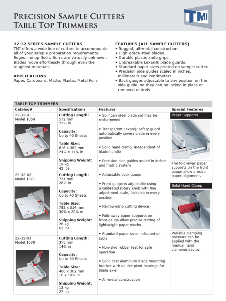 22 32 Precision Sample Cutters | PDF | Sheet Metal | Paper