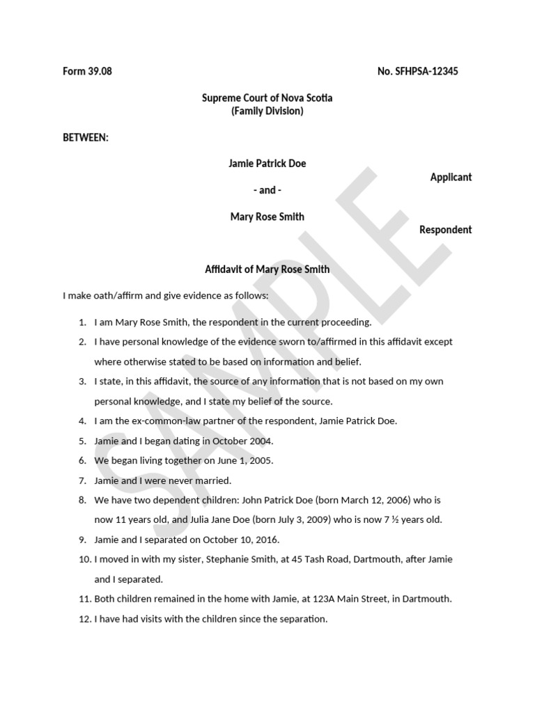 Example Affidavit 1 Feb 28 2017 | PDF | Affidavit