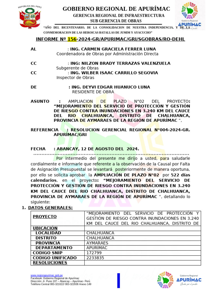 INFORME NºXXX AMPLIACION DE PLAZO N°02 12AGOST | PDF
