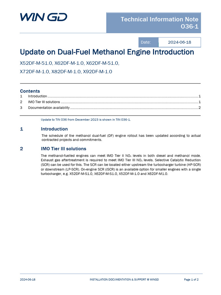 WinGD - TIN036 1 - Update On Dual Fuel Methanol Engine Development ...