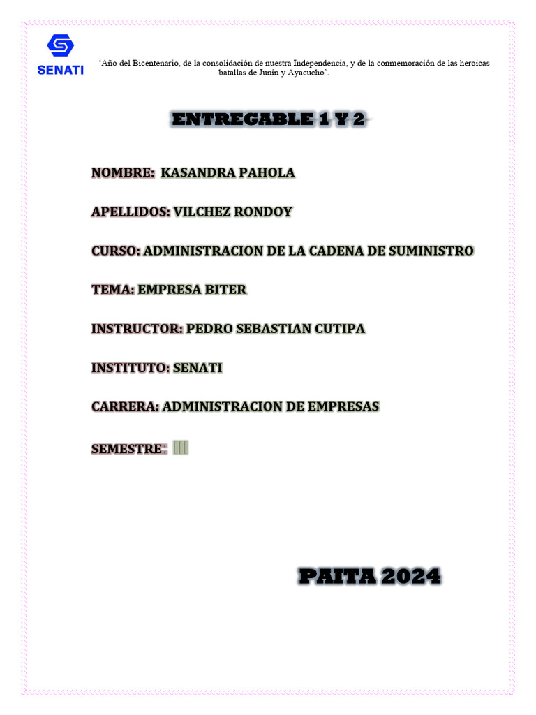 Entregable 1 y 2 de Administraciooon de Cadena de Suministro 2024 | PDF | Marketing | Logística