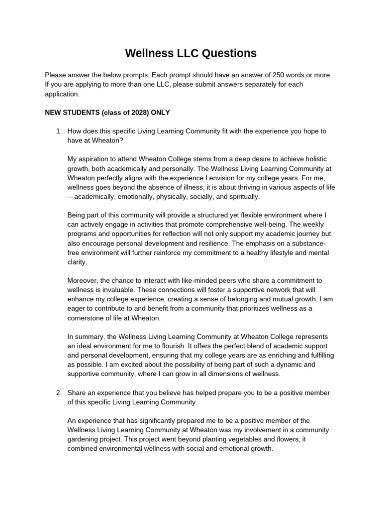 Wellness LLC Questions | PDF | Community | Psychological Resilience