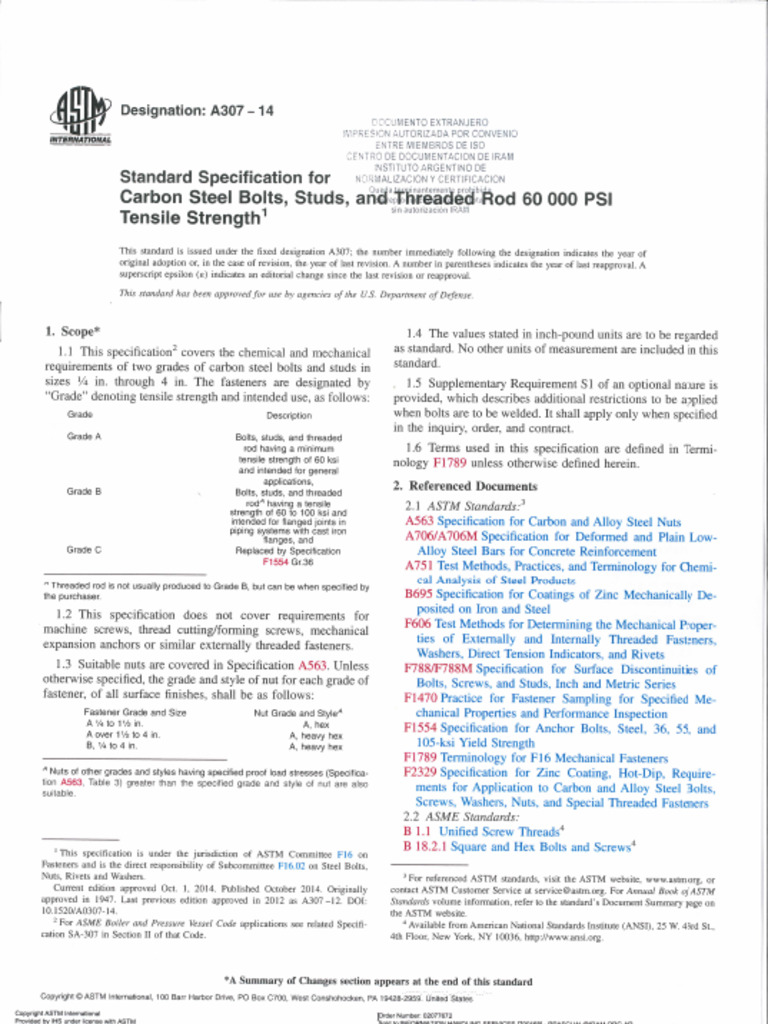 Astm - A307 - 14 | PDF