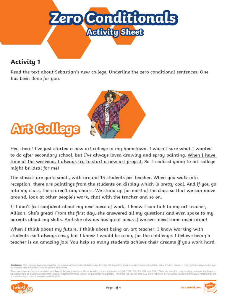 Zero Conditionals Activity Sheet | PDF | English As A Second Or Foreign ...