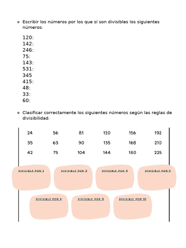 Reglas de Divisibilidad: Ejercicios Prácticos | PDF