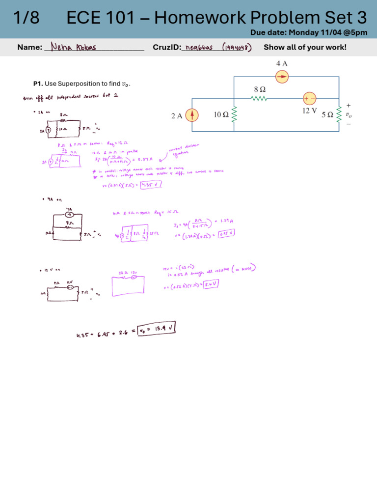 Name: - Cruzid: - Show All of Your Work! Due Date: Monday 11/04 @5Pm | PDF