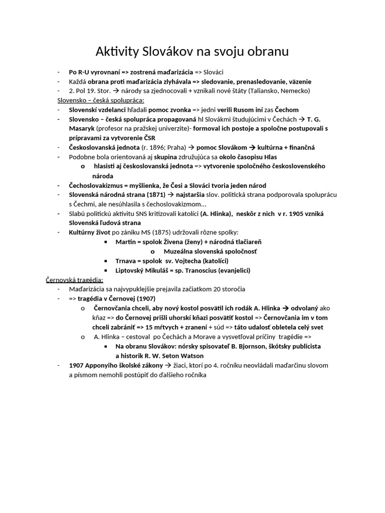 Aktivity SlovÃ¡kov Na Svoju Obranu | PDF