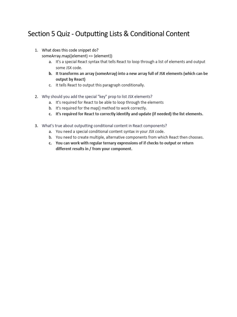 Section 5 Quiz - Outputting Lists & Conditional Content | PDF