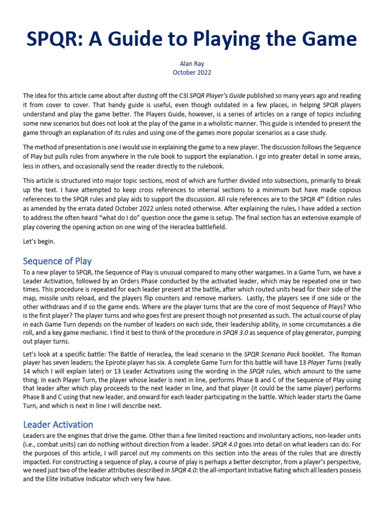 SPQR A Guide To Playing The Game | PDF | Infantry | Cavalry