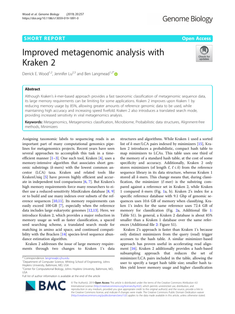 Kraken 2: Enhanced Metagenomic Analysis | PDF | Dna Sequencing | Genome