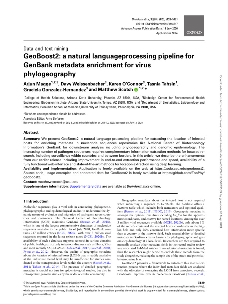 2020 - Magge Et Al - GeoBoost2 A Natural Languageprocessing Pipeline For GenBank Metadata ...