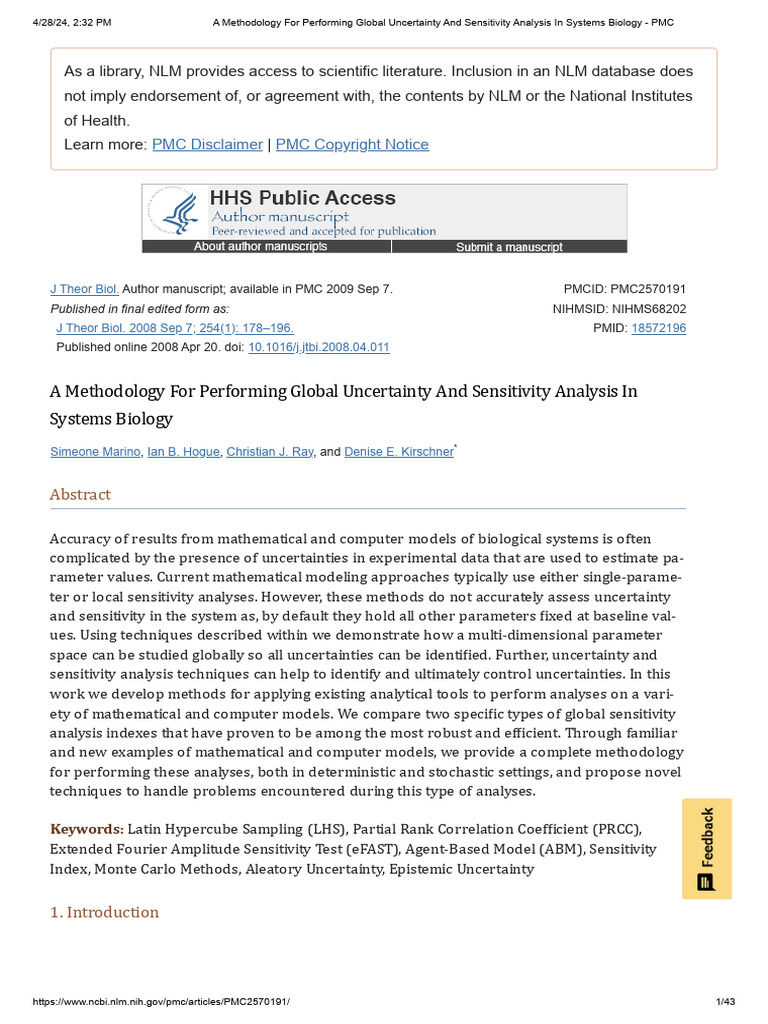 Uncertainty and Sensitivity Analysis in Systems Biology | PDF ...
