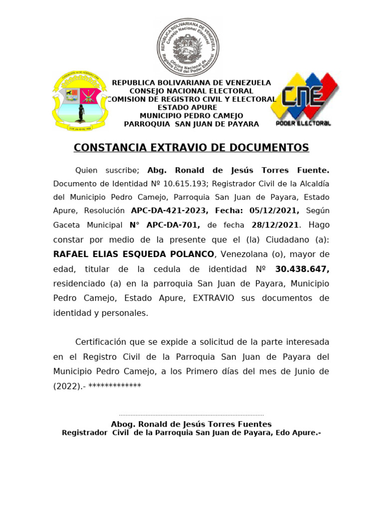Constancia de Extravío de Documentos | PDF | Política | Derecho