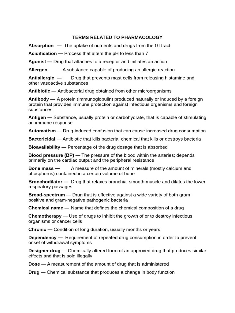 pharmacology terms | PDF | Drugs | Immune System