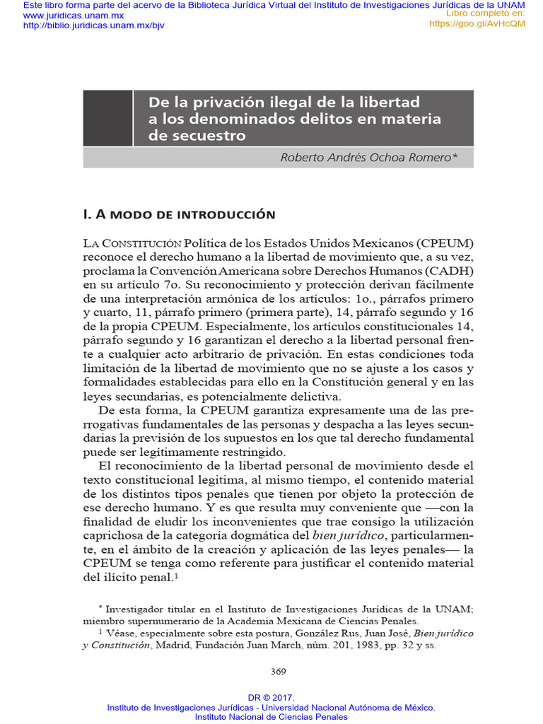 De La Privación Ilegal de La Libertad A Los Denominados Delitos en Materia de Secuestro | PDF ...