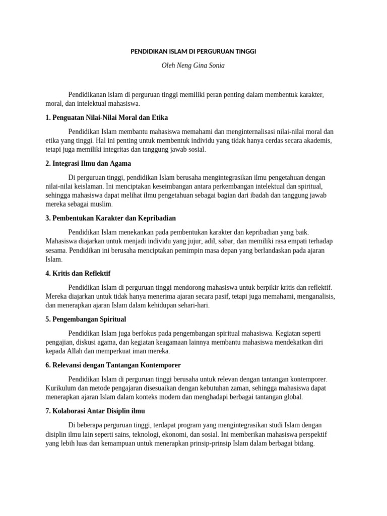 Pendidikan Islam Di Perguruan Tinggi | PDF