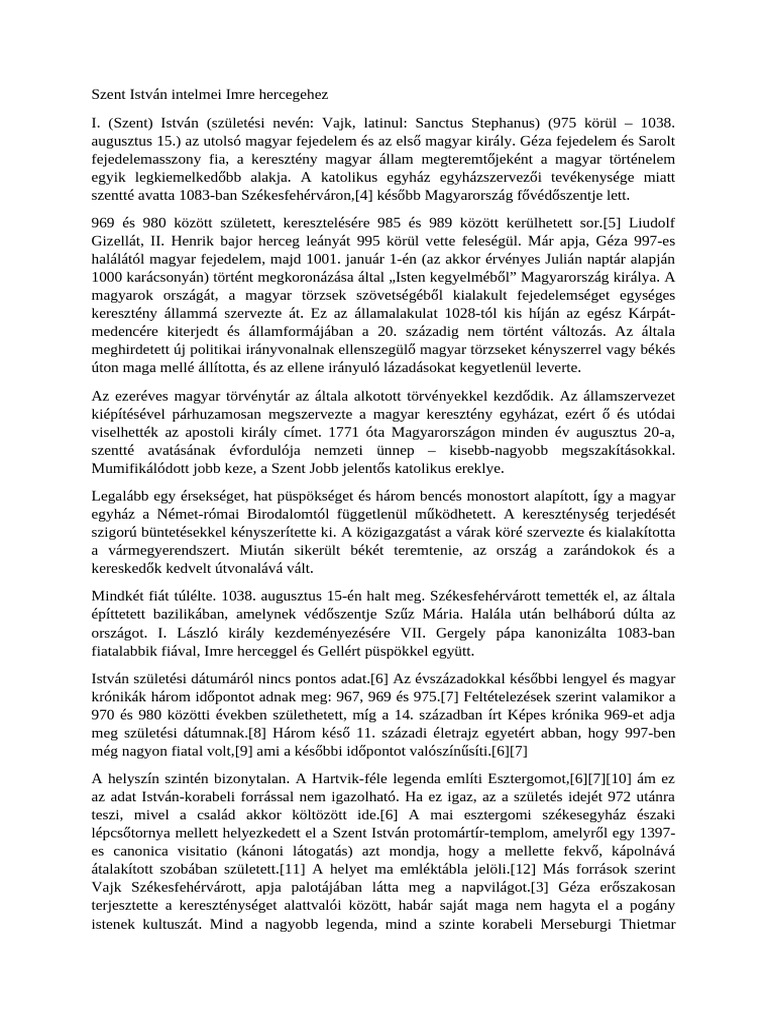 Szent István Intelmei Imre Hercegehez | PDF