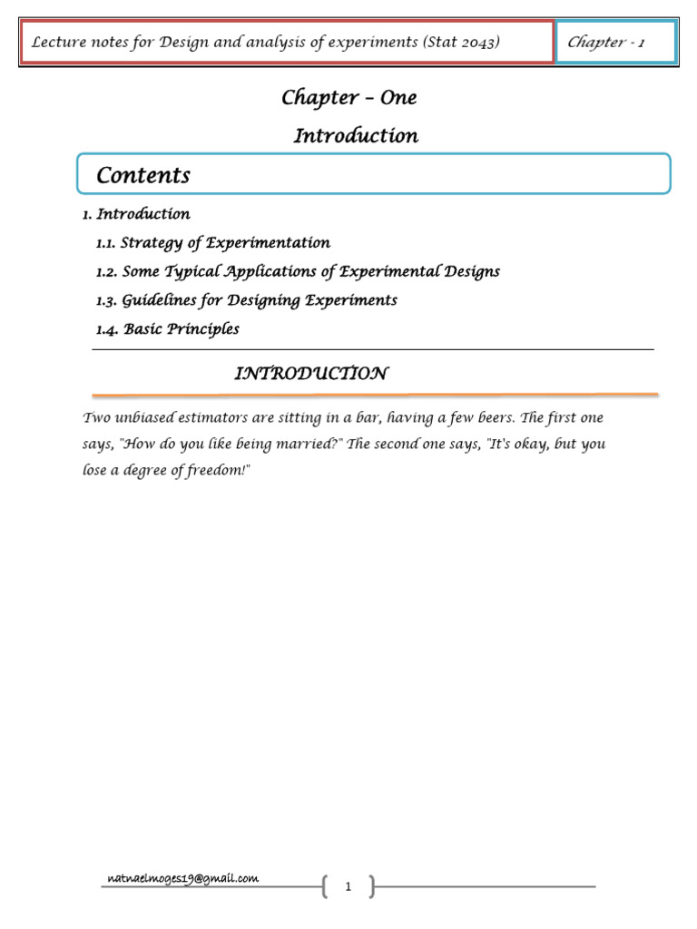 Chapter 1 Design of Experiment | PDF | Experiment | Statistics