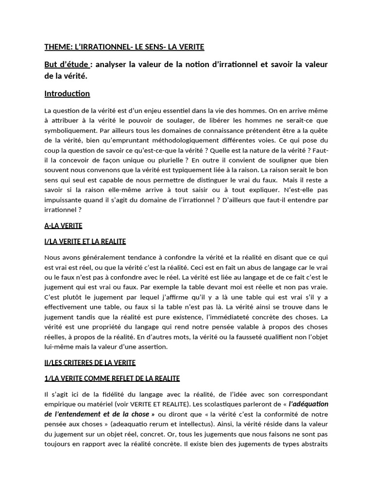 Irrationnel et vérité en philosophie | PDF | Vérité | Scepticisme