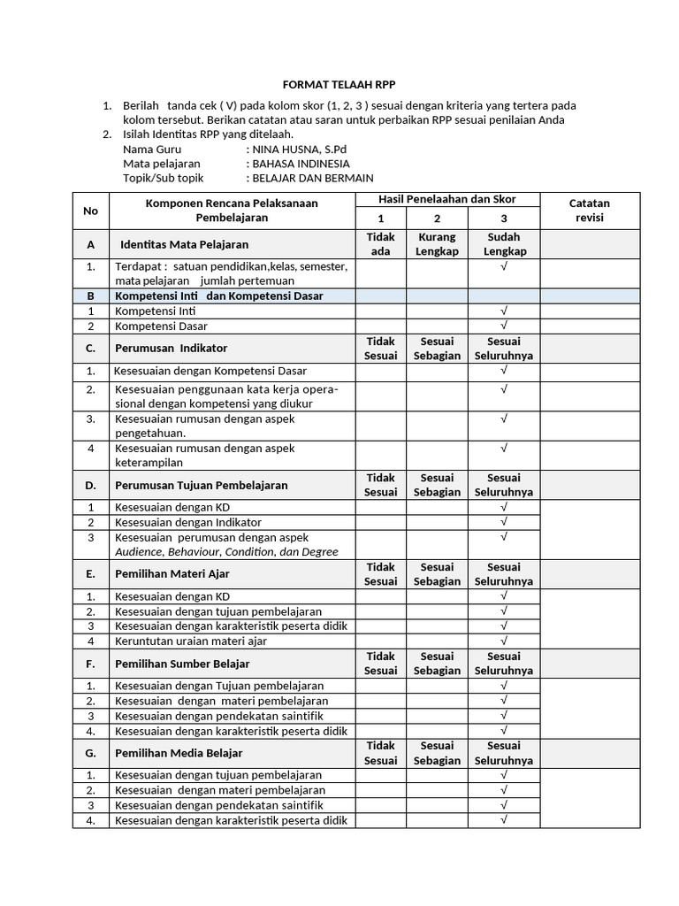 7 Format Telaah RPP | PDF