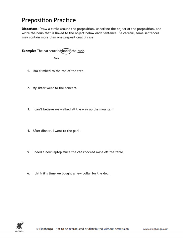 Preposition Practice Portrait | PDF | Language Arts & Discipline ...
