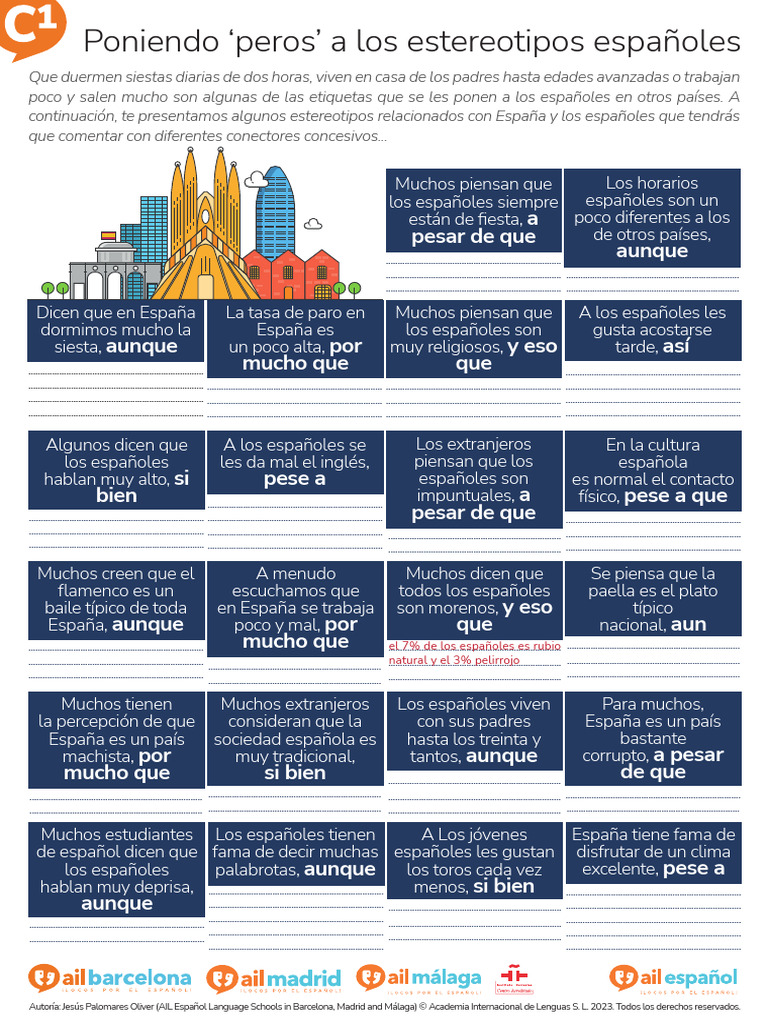 Ejercicio Espanol Conectores Oraciones Concesivas | PDF | España