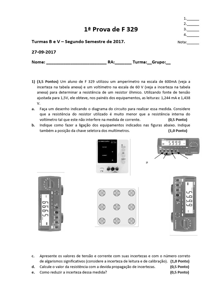 39 Prova1 Christoph 2o Semestre 2017 | PDF | Resistência elétrica e condutividade | Campo elétrico