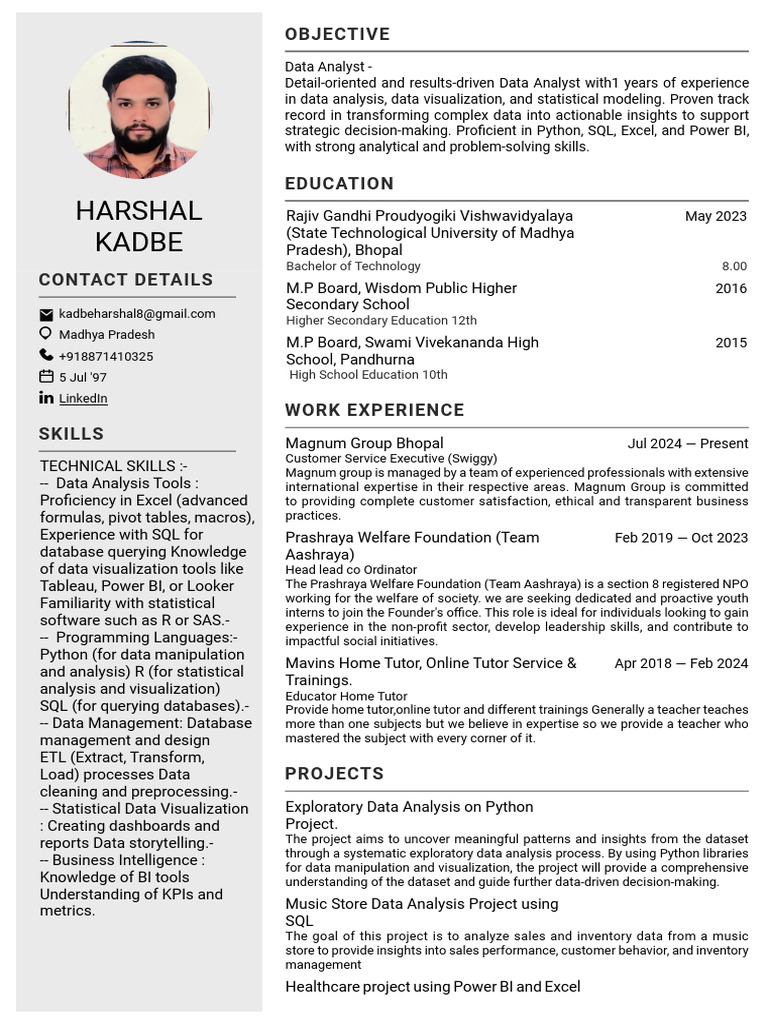 Resume - Harshal (Data Analyst) | PDF | Data Analysis | Data