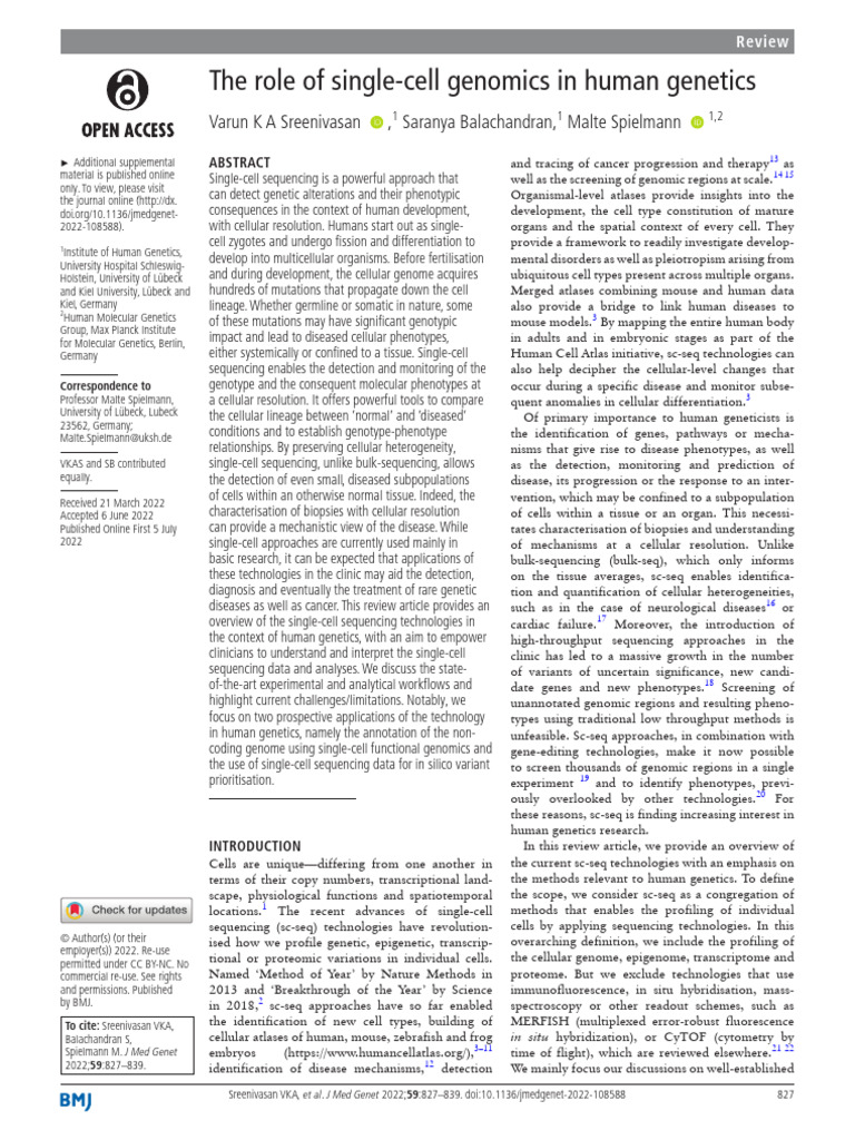 The Role of Single-Cell Genomics in Human Genetics | PDF | Dna Sequencing | Mutation