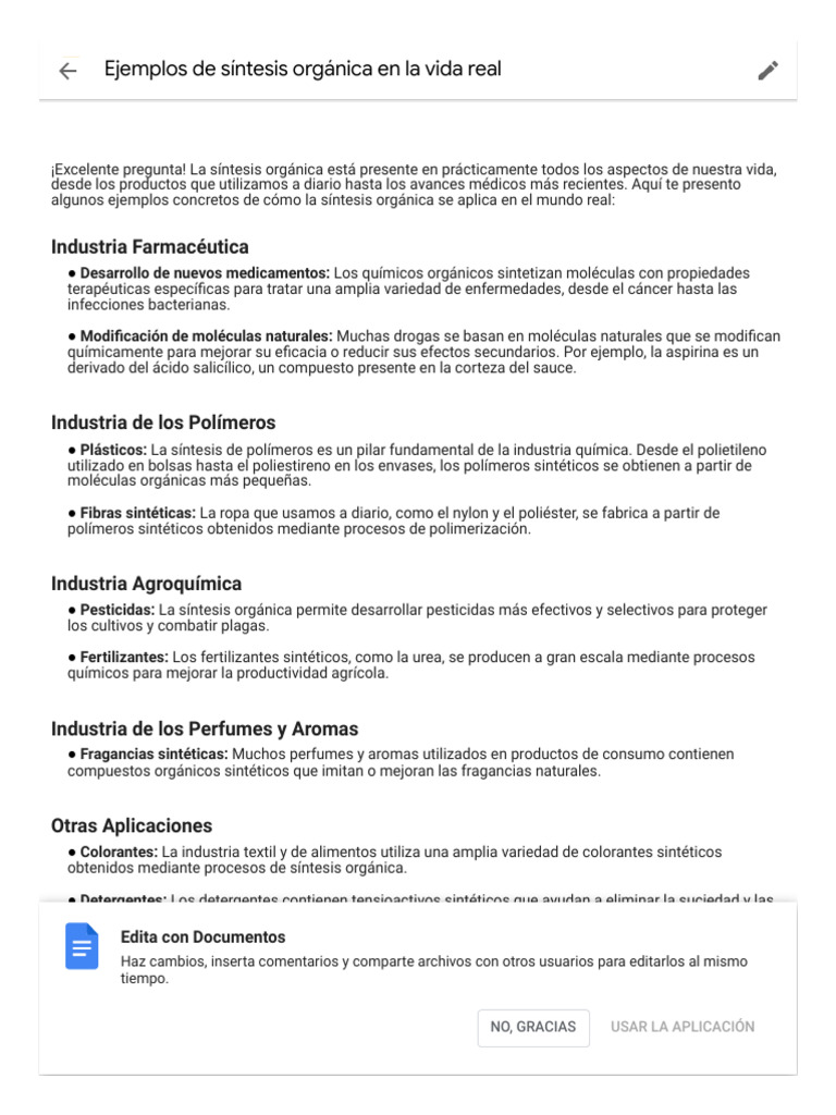 Ejemplos de Síntesis Orgánica en La Vida Real | PDF | Síntesis química ...