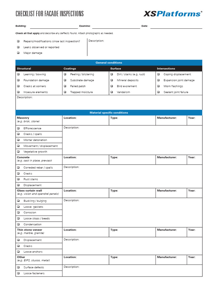 Facade Inspection Checklist Guide | PDF | Corrosion | Building Materials