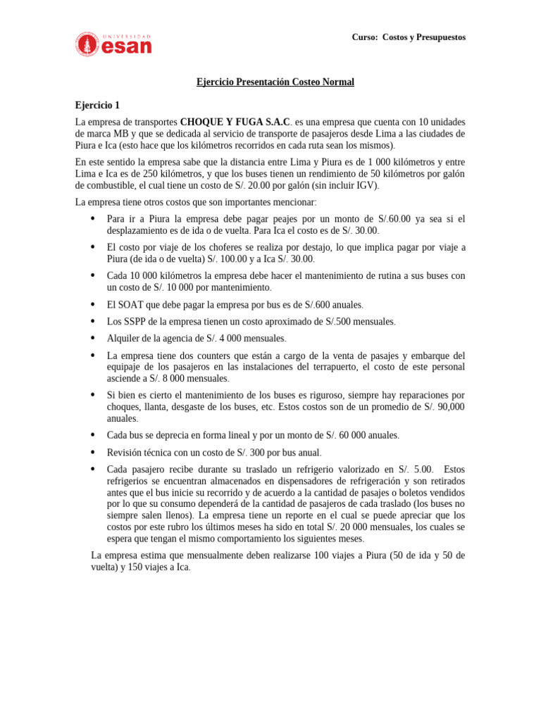 Costeo Normal en Transporte: CHOQUE Y FUGA | PDF | Presupuesto