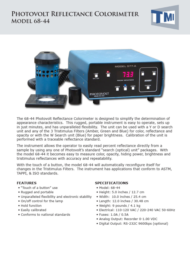 68-44 Photovolt Reflectance Colorimeter | PDF | Calibration
