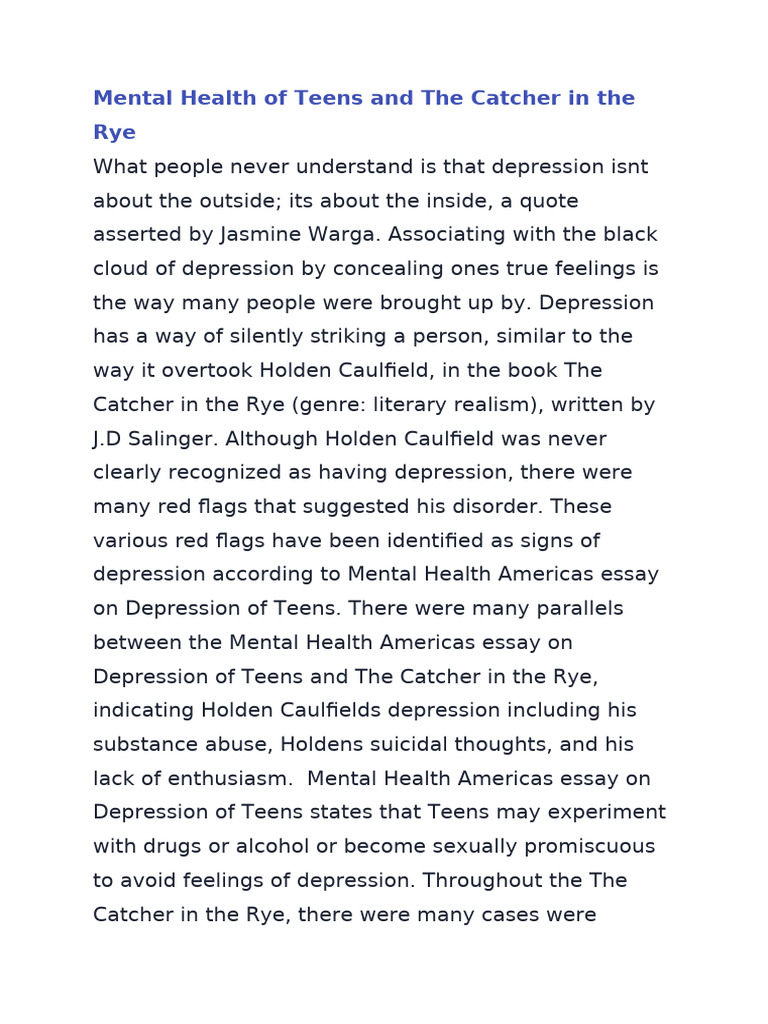 Mental Health of Teens and The Catcher in The Rye | PDF | Adolescence ...