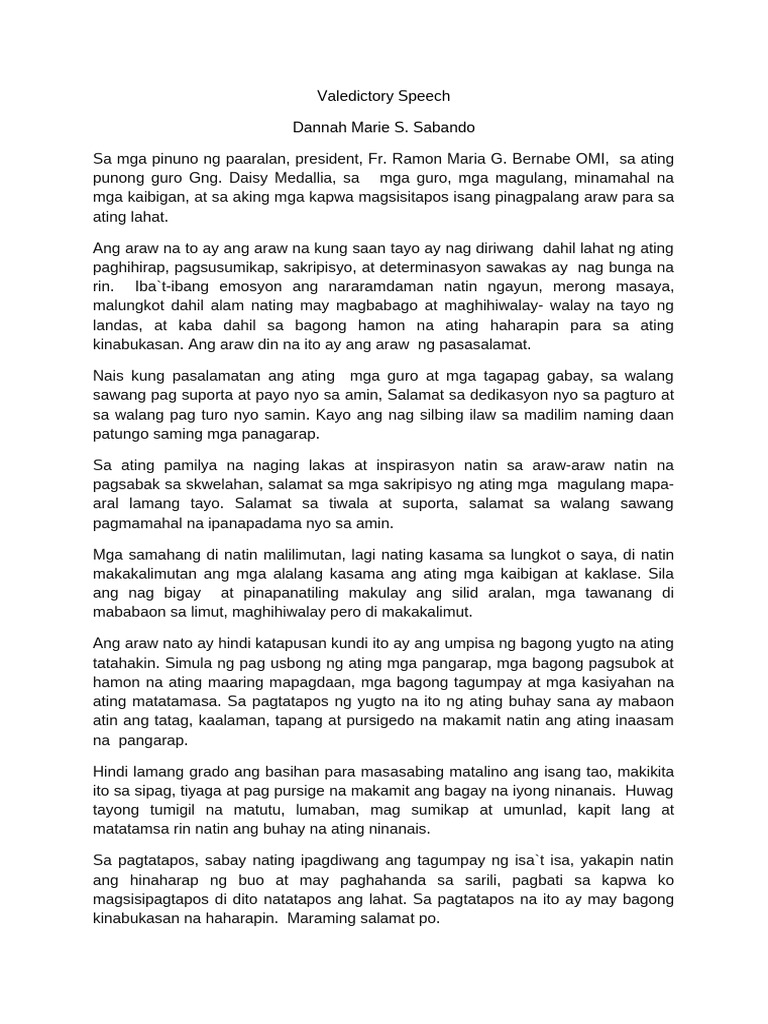 Valedictory Speech | PDF