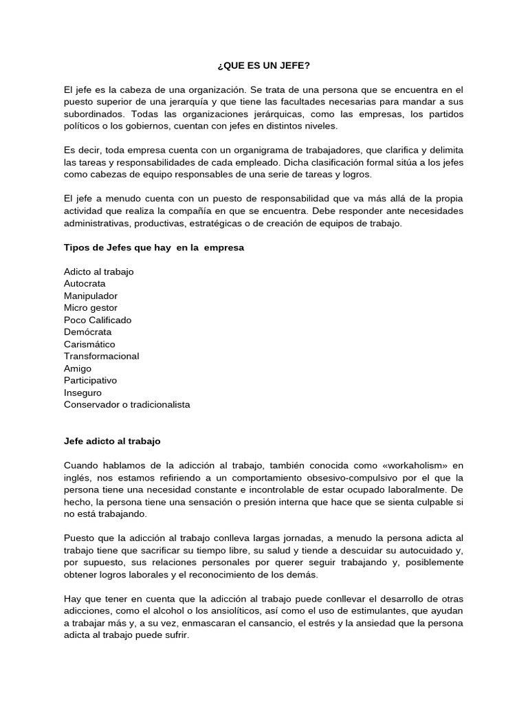 Que Es Un Jefe, y Los Tipos Que Hay en La Empresa | PDF | Liderazgo ...