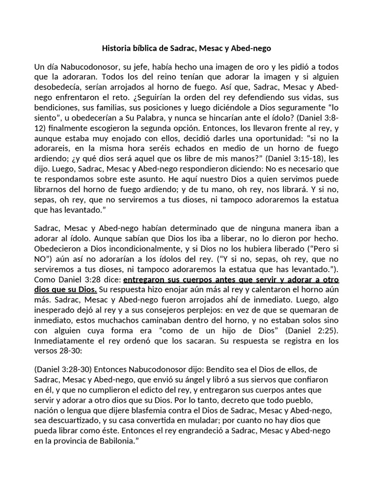 Historia Bíblica de Sadrac, Mesac y Abed-Nego | PDF | Ciencia y matemáticas