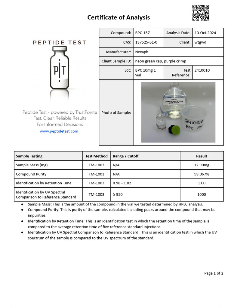 BPC-157 coa-1 | PDF | High Performance Liquid Chromatography ...