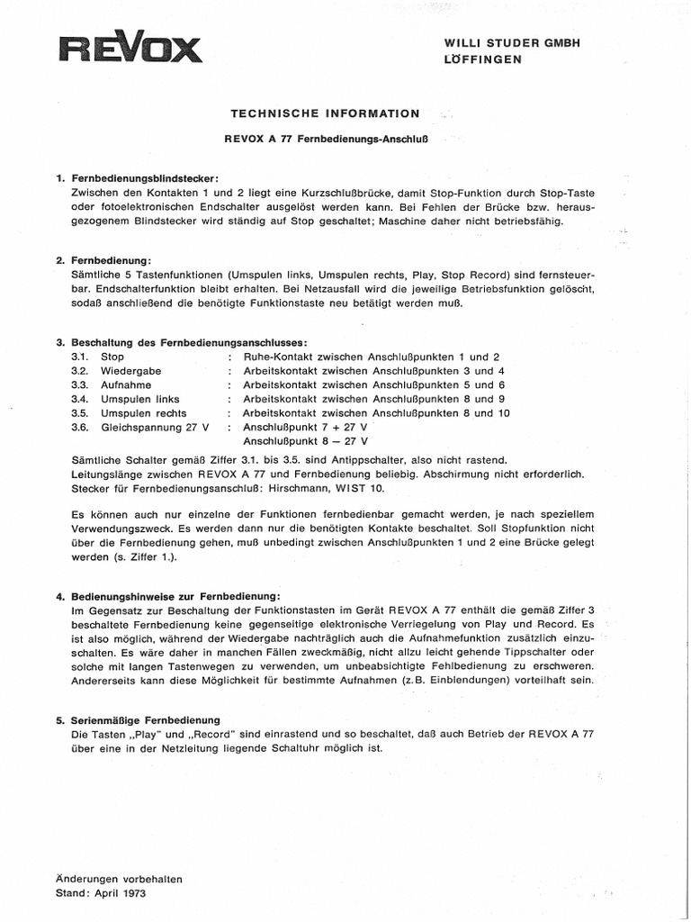 Revox A77 DivTechInfo D 73 | PDF