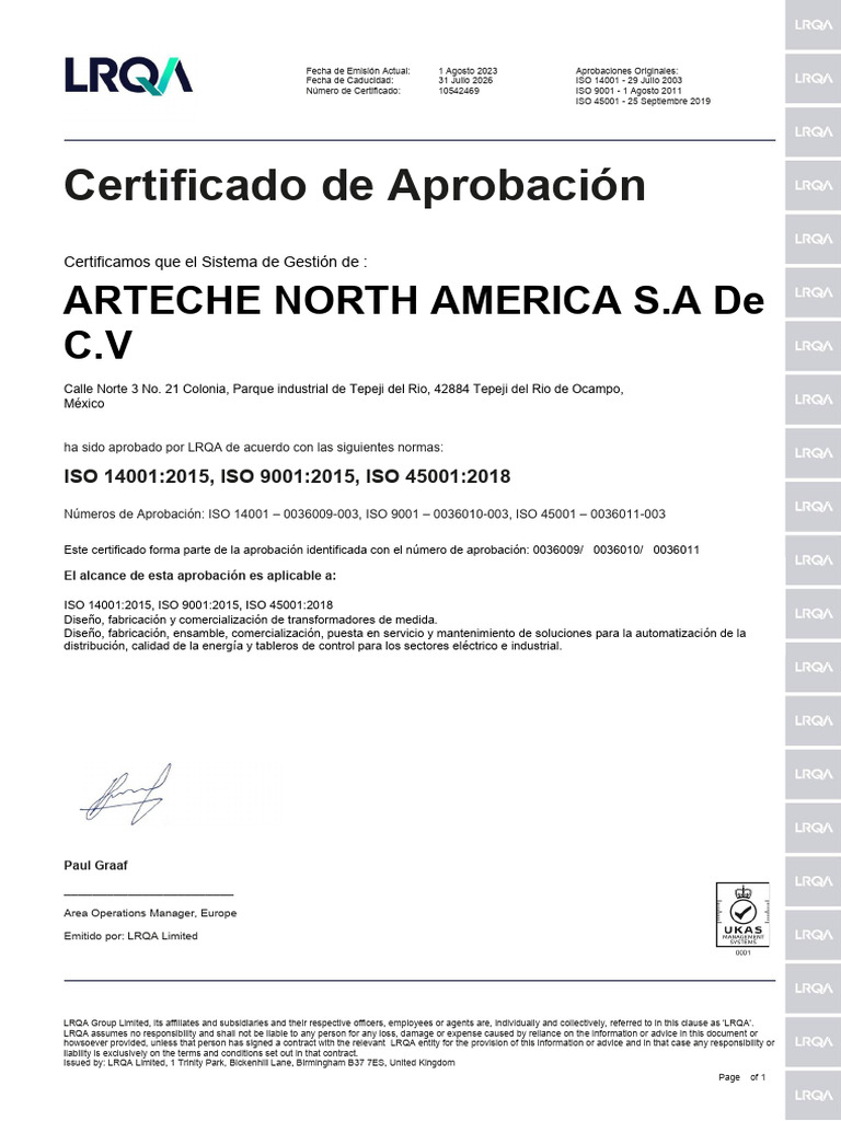 Certificación ISO de ARTECHE North America | PDF | Organización ...