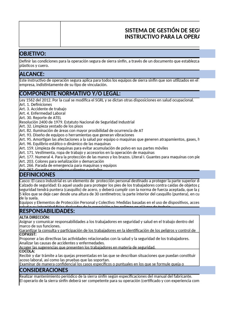 Instructivo para Uso Seguro de Sirra Sinfin | PDF | Herramientas | Valores