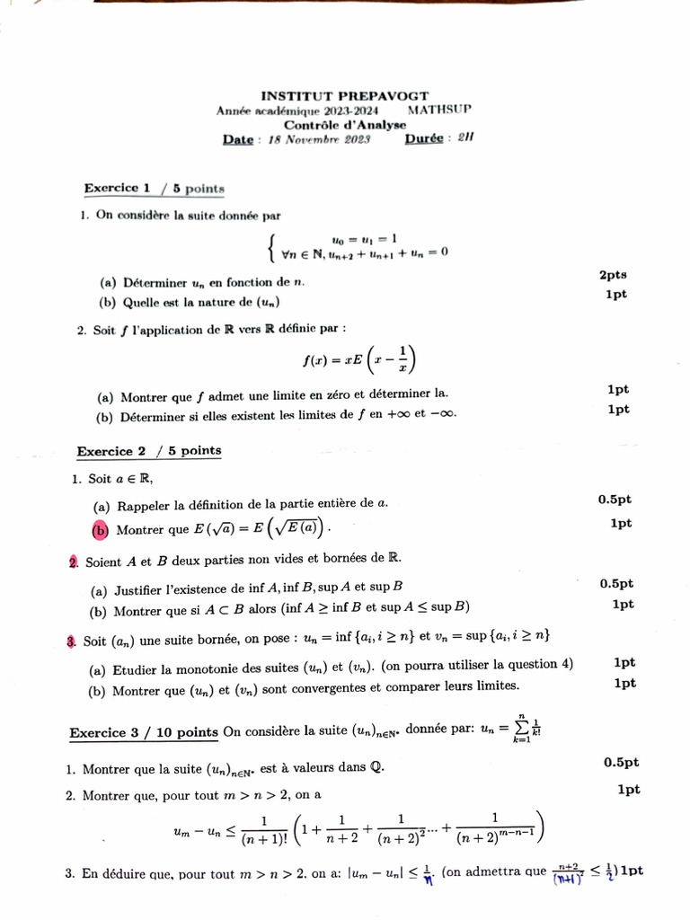Epreuve D'analyse Seq 2 2023 | PDF