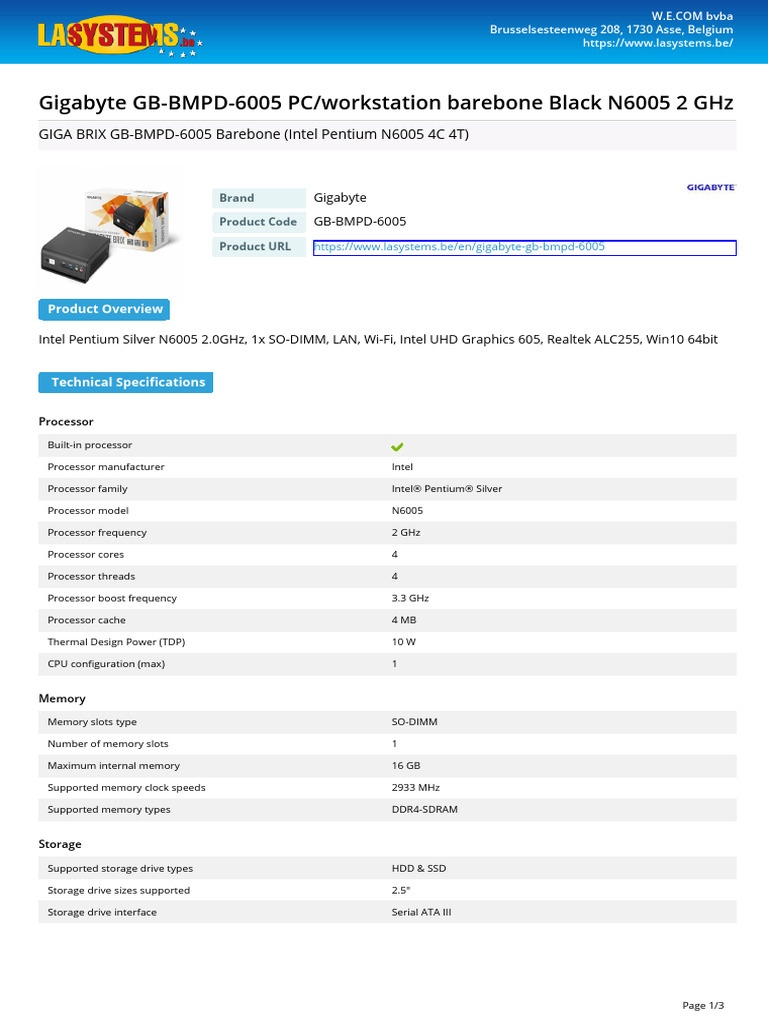 Gigabyte GB-BMPD-6005 en | PDF | Central Processing Unit | Usb