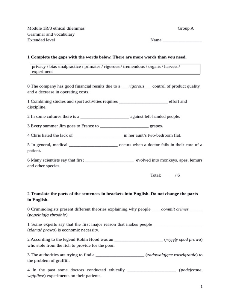 Ethical Dilemmas: Grammar Exercises | PDF