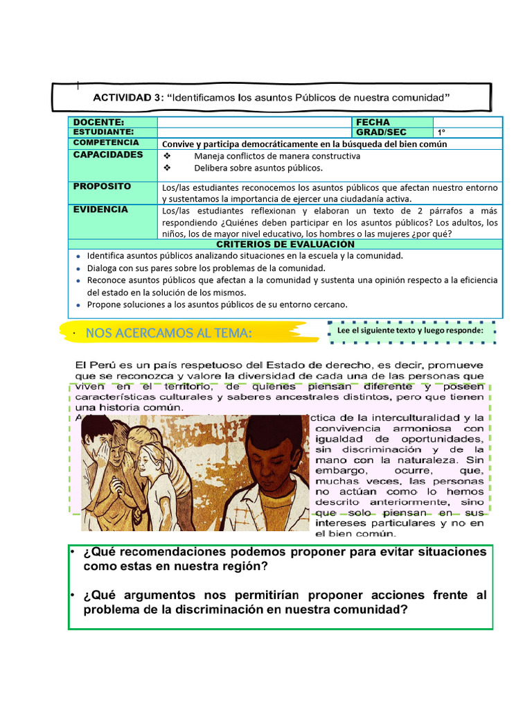 1° DPCC - Actv.03-Und.7 2024 | PDF | Discriminación | Adolescencia