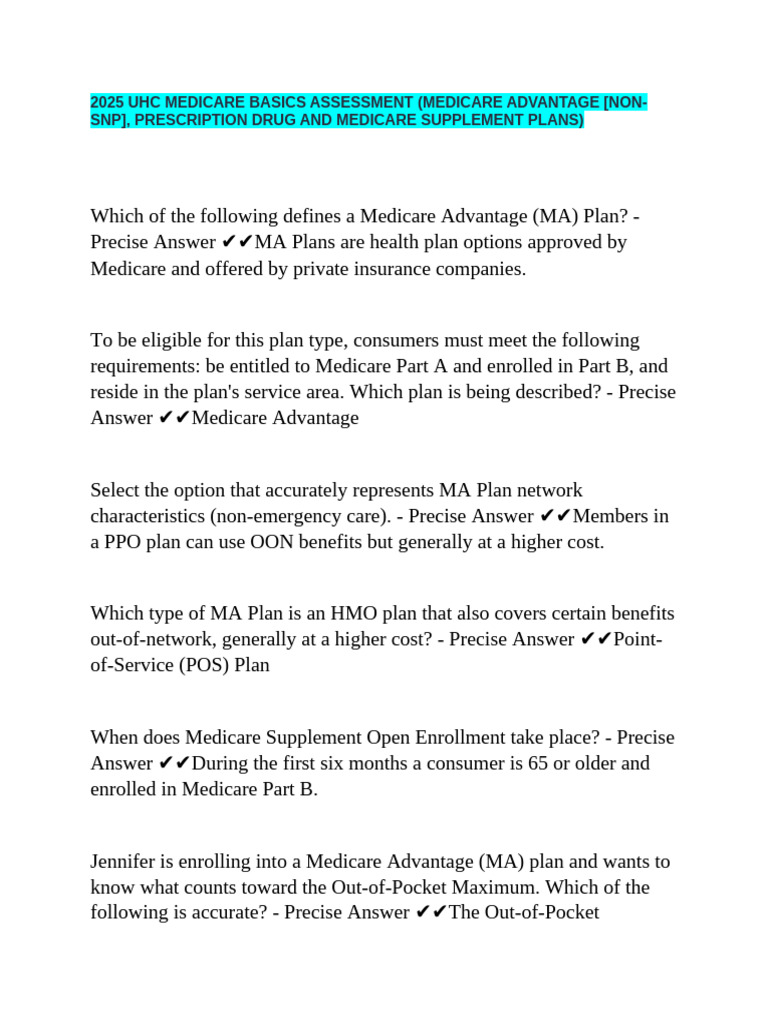 2025 Uhc Medicare Basics Assessment | PDF | Medicare Part D | Medicare ...